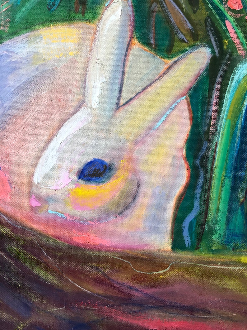 White Rabbit Oil Painting Large Original Signed Art Piece | Etsy