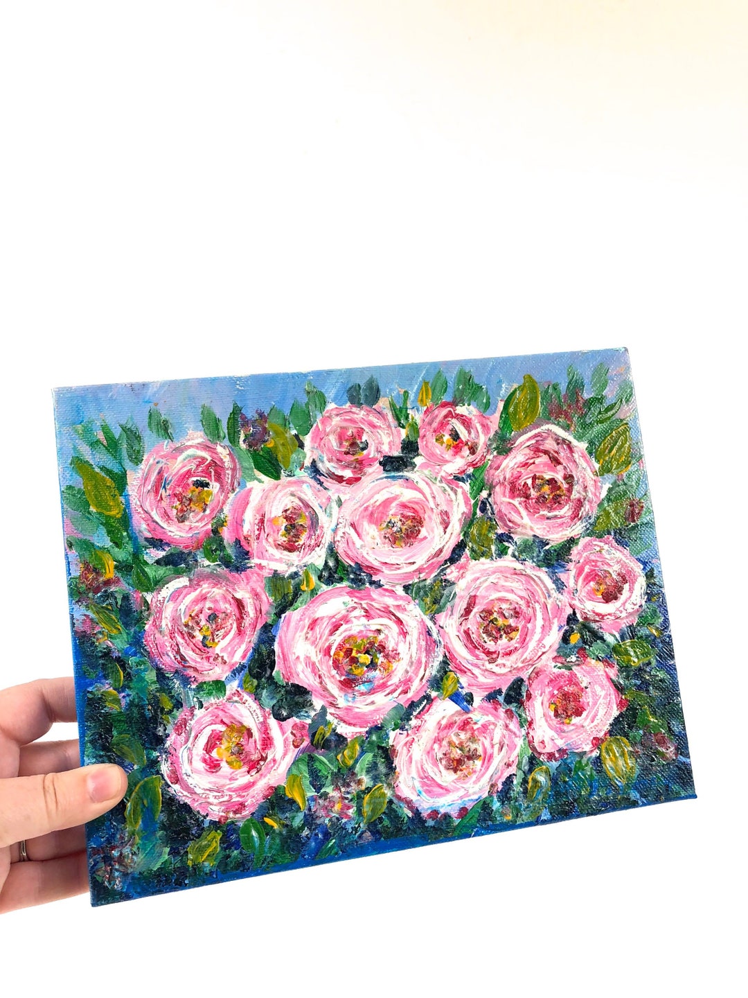 Small Original Rose Painting ~ Expressionist Still Life of a Rose Bush ...