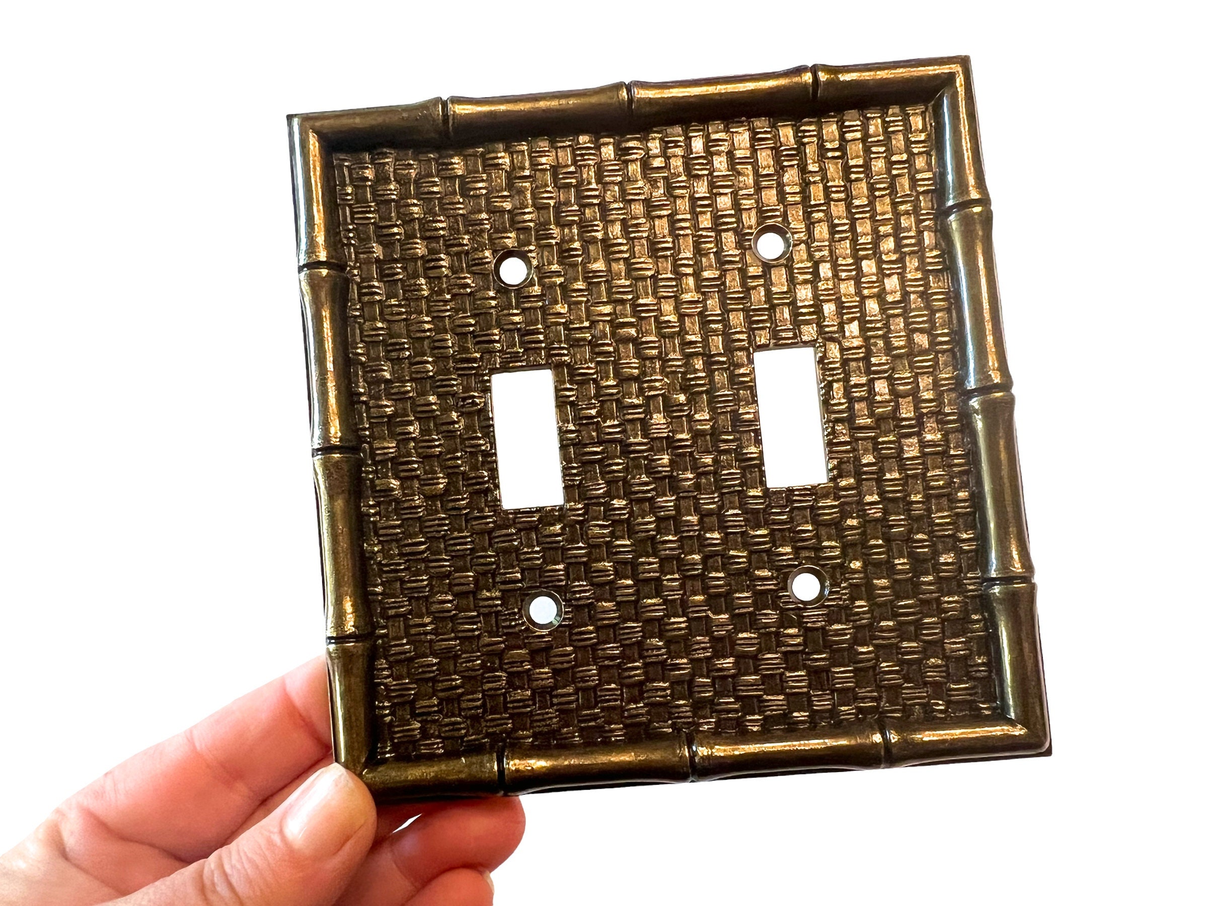 Mid Century Double Light Switch Cover ~ Tiki Bamboo Cover Plate ~ Woven ...