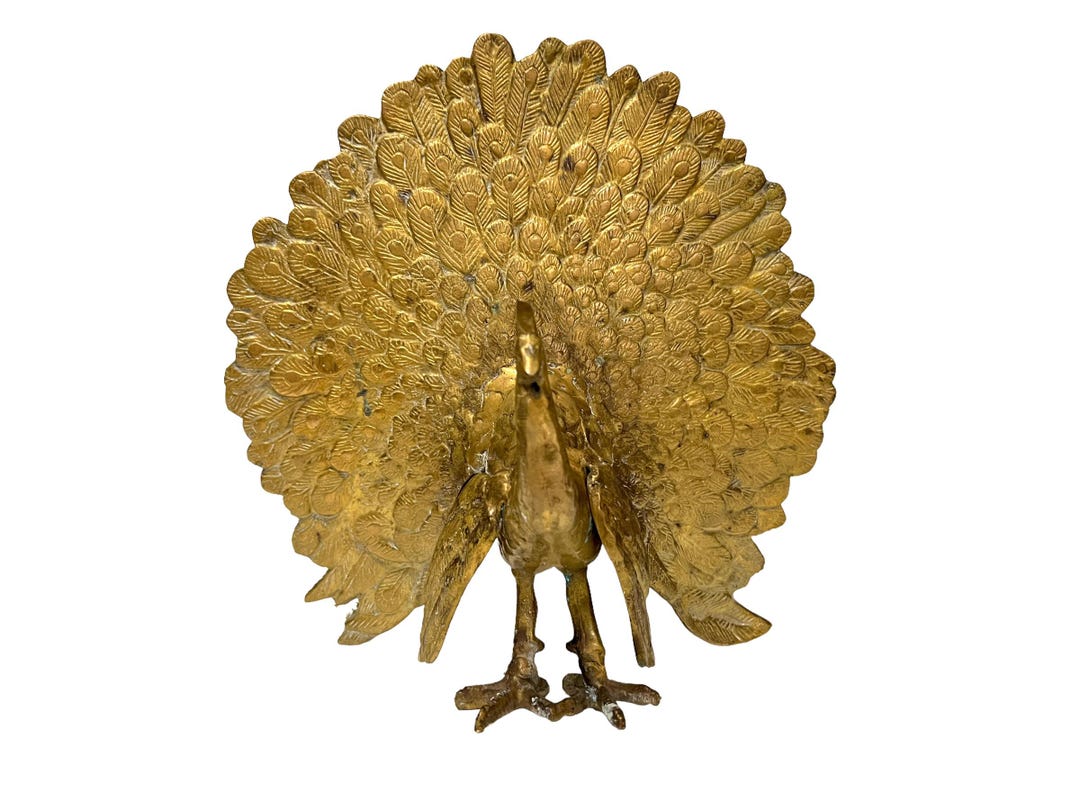 Vintage Brass Peacock Sculpture ~ Hollywood Regency Decor ~ Exotic Bird ...