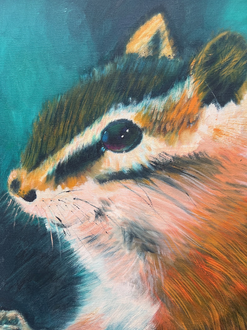 Vintage Large Chipmunk Oil Painting~ Woodland Animal Portrait ...