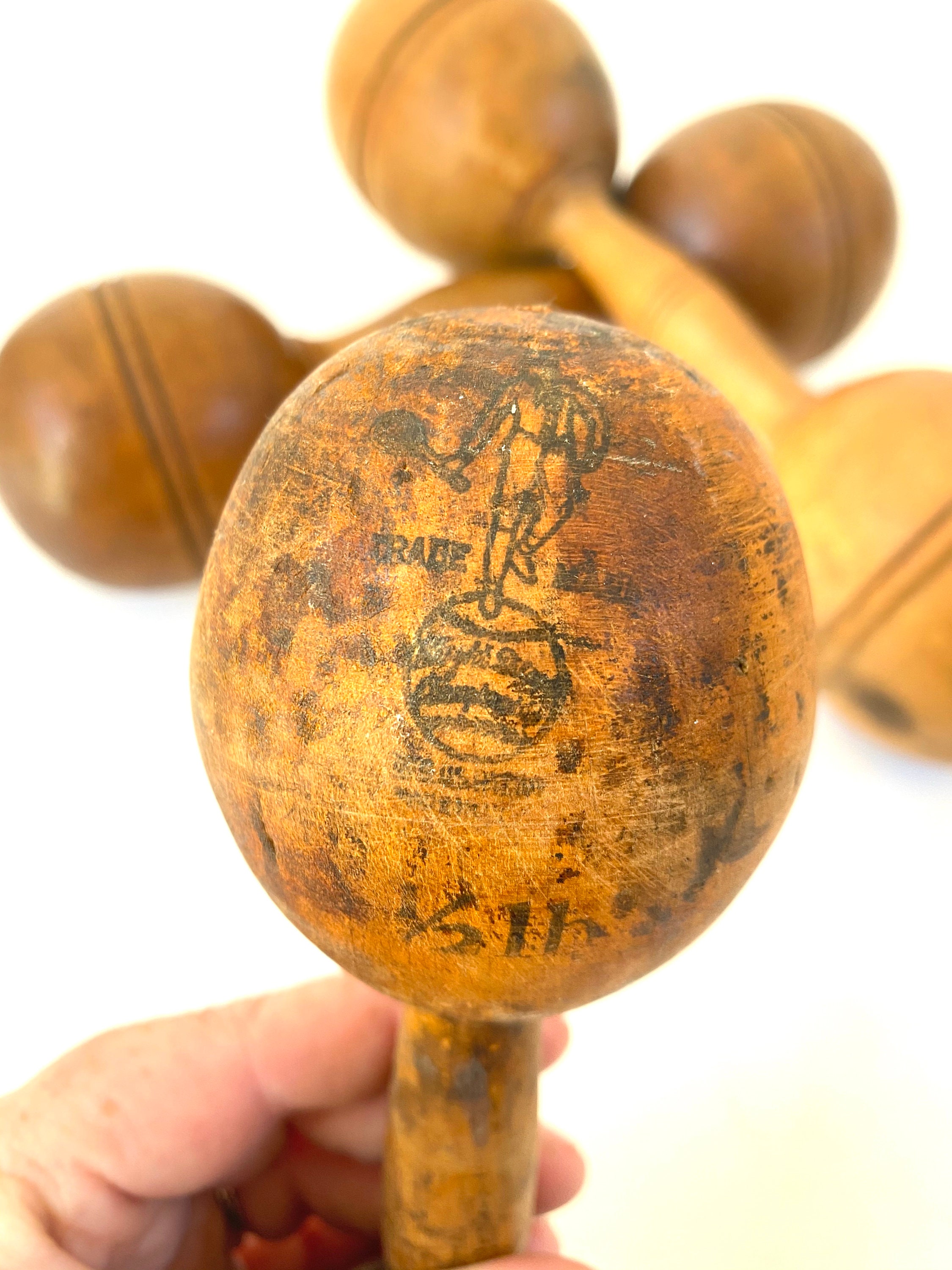 Antique Wooden Dumbbells Set of 3 Wood Barbells Old | Etsy