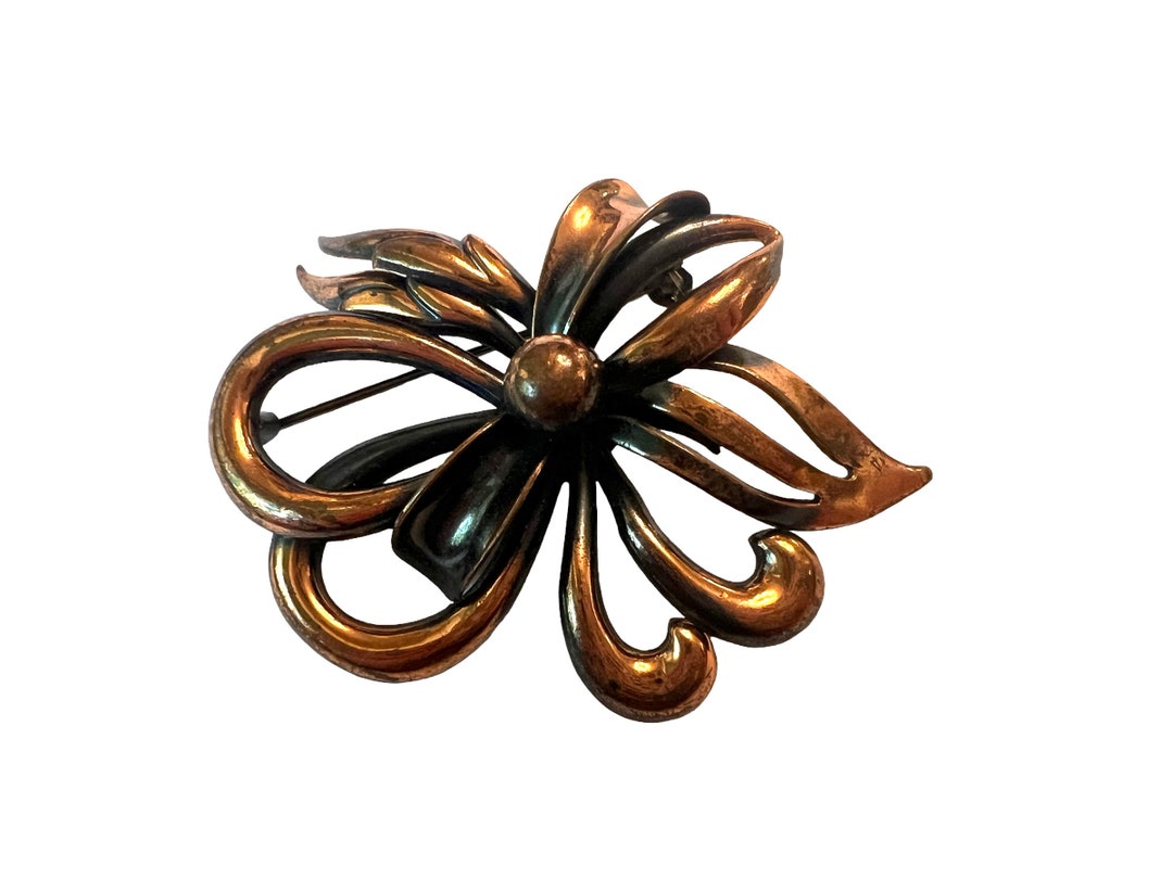 Vintage Copper Triad Flower Pin~ Art Deco Bow Brooch~ Gift for the ...