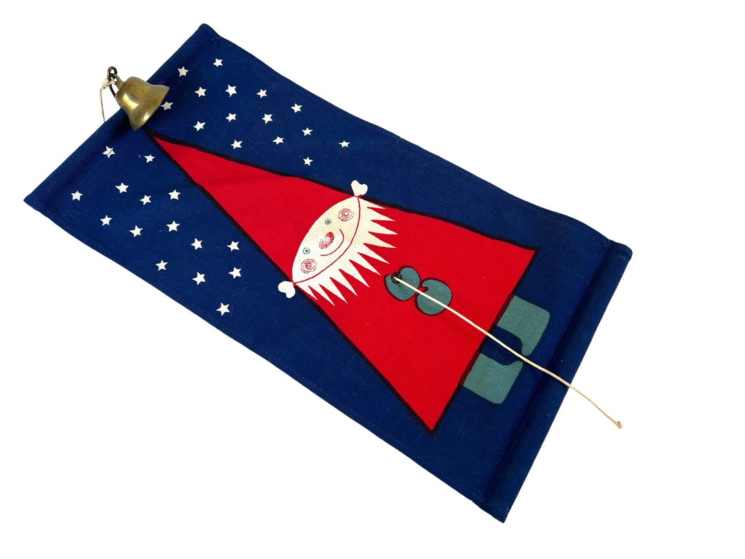 Vintage Danish Christmas Elf Tapestry Rare Linen Door Bell Wall Hanging ...