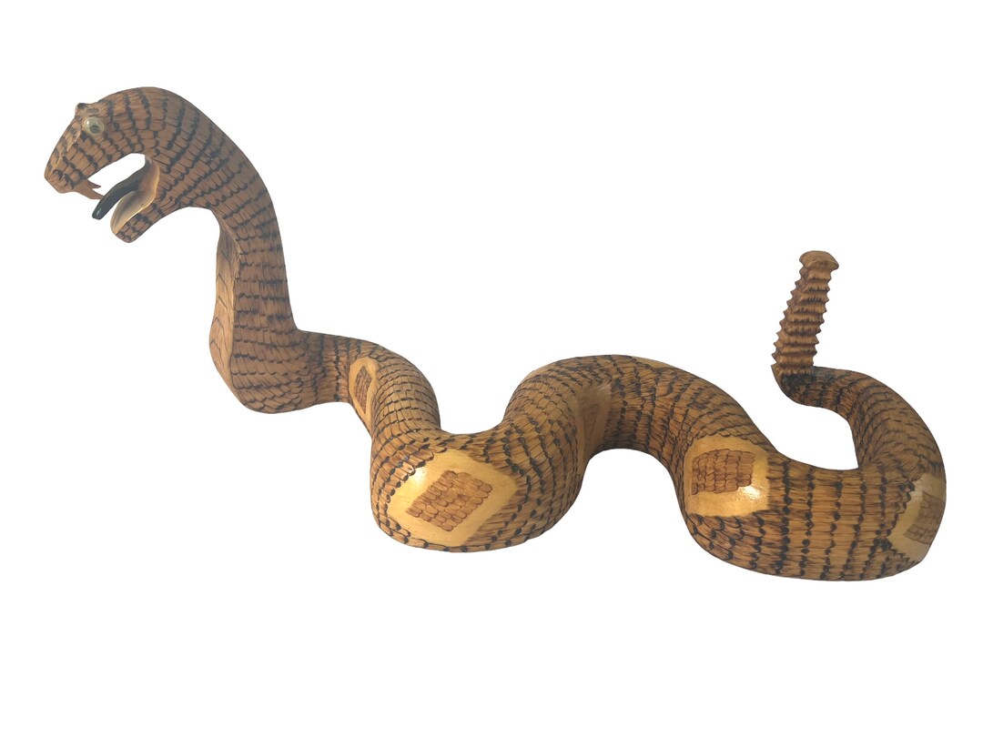 Vintage Folk Art Snake Sculpture~ Original Rattlesnake Wood Carving ...