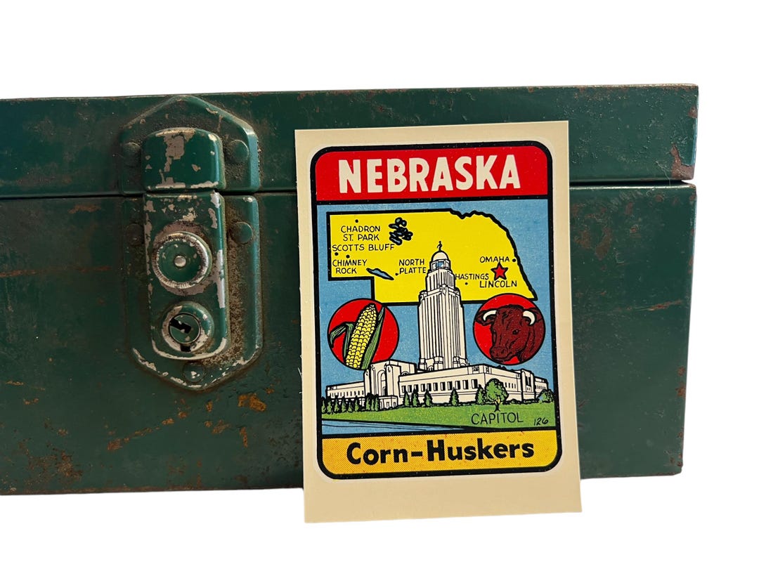 Vintage Nebraska Corn-huskers Label~ Car Sticker Water Transfer Window ...