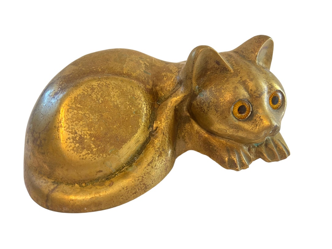 Vintage Large Brass Cat Sculpture hollywood Regency Era - Etsy