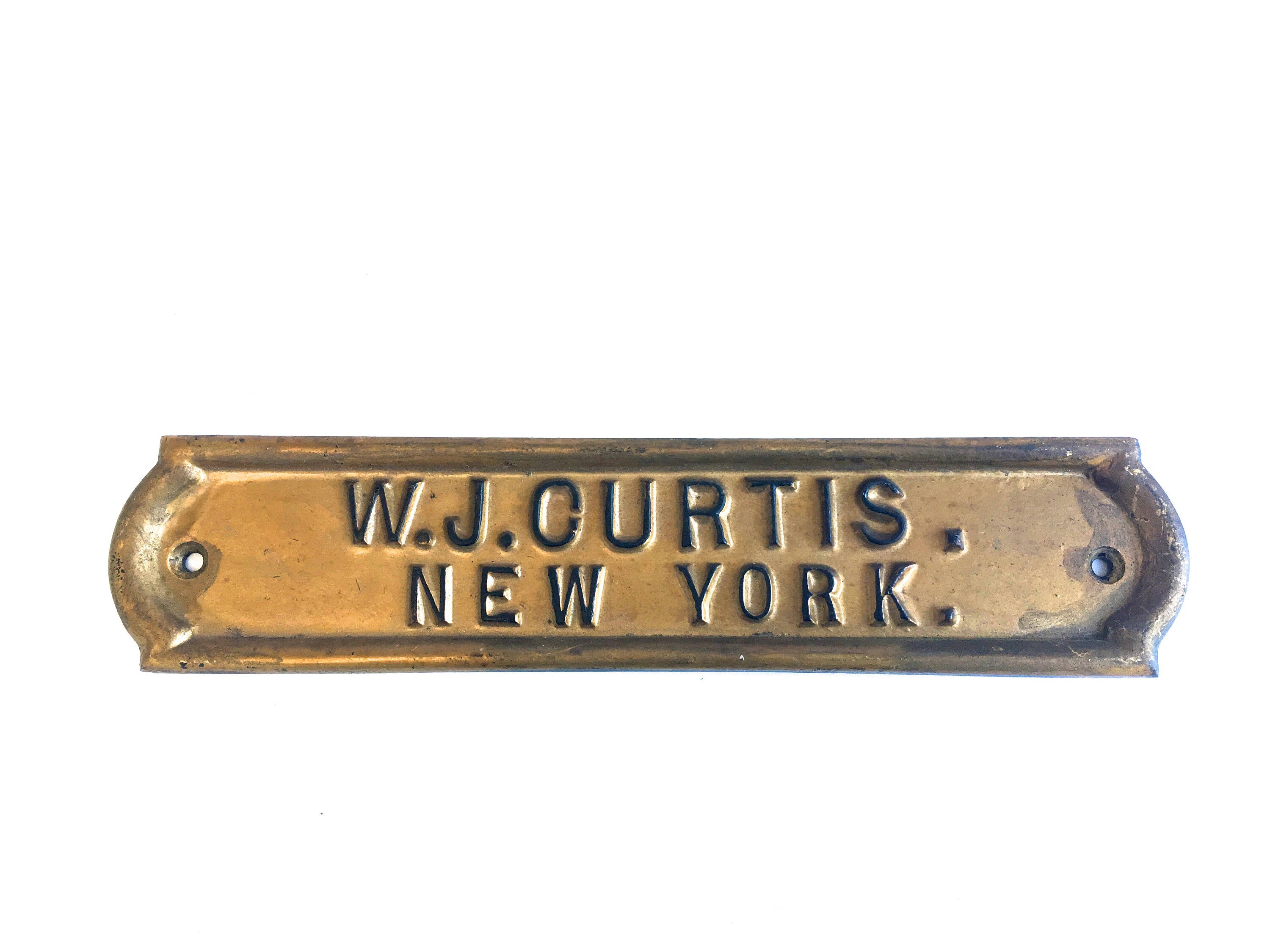 Antique Brass Typography Sign late 1800s w.j Curtis | Etsy