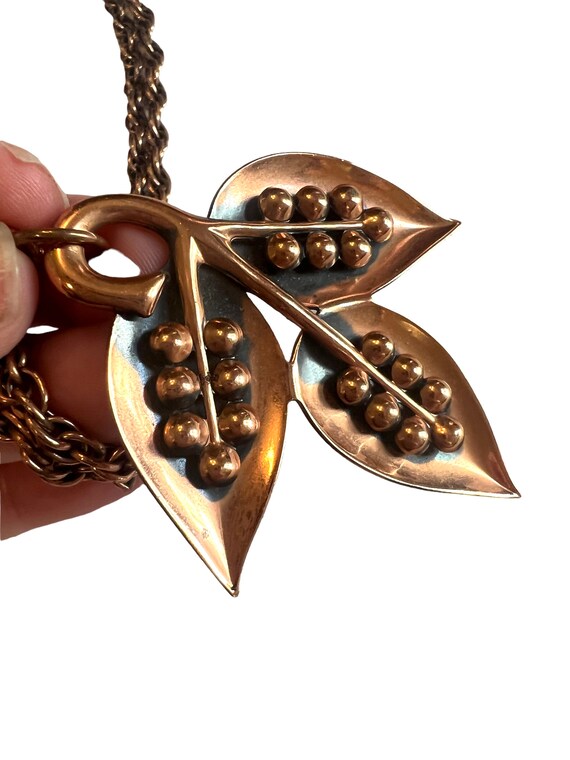 Vintage Copper Leaf Necklace ~ Leaf & Berry Statement… - Gem