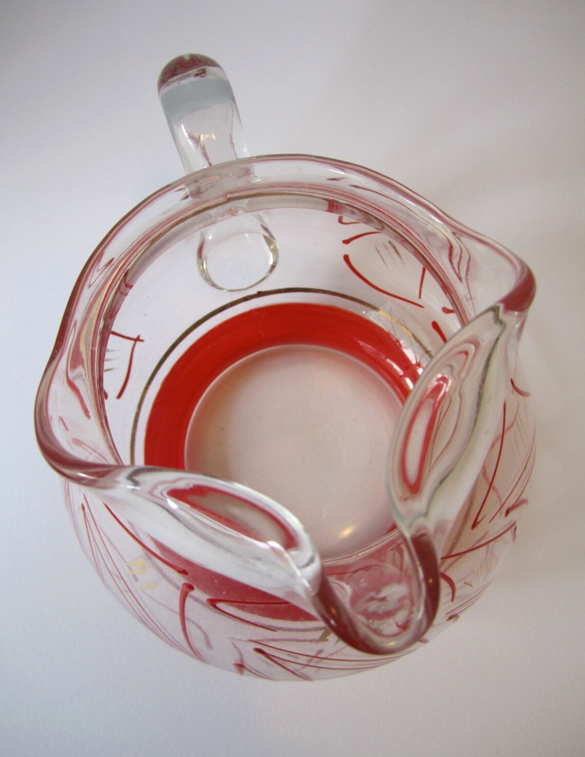 Mid Century Round Abstract Cherry Red and Gold Blown Glass - Etsy