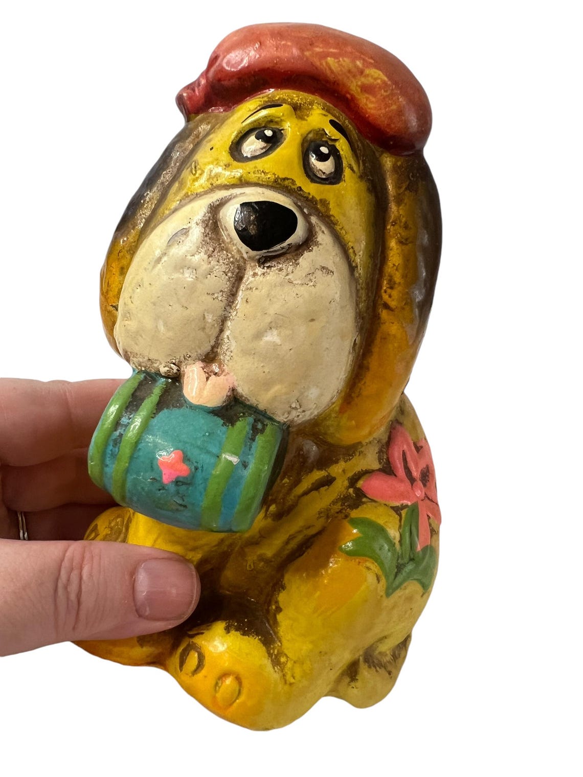 Vintage St. Bernard Dog Coin Bank~ Painted Paper Mache Piggy Bank ...