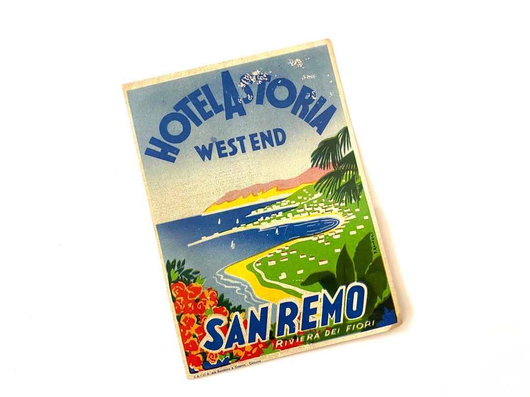 Vintage San Remo Italy Luggage Label Hotel Astoria authentic Luggage ...
