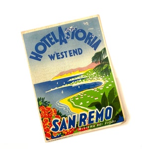 Vintage San Remo Italy Luggage Label Hotel Astoria authentic Luggage ...