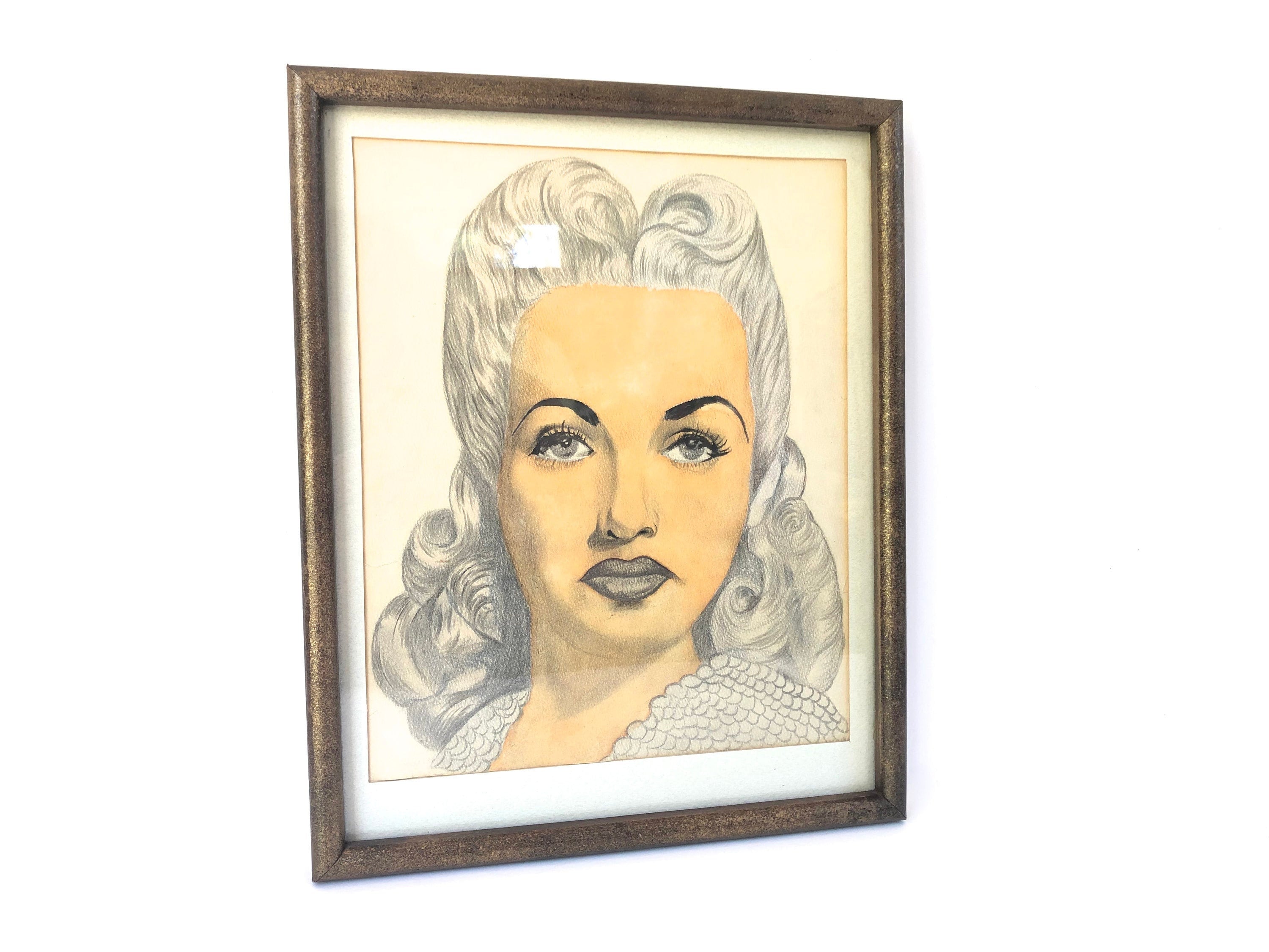 Vintage Betty Grable Portrait drawing Framed original Pencil | Etsy
