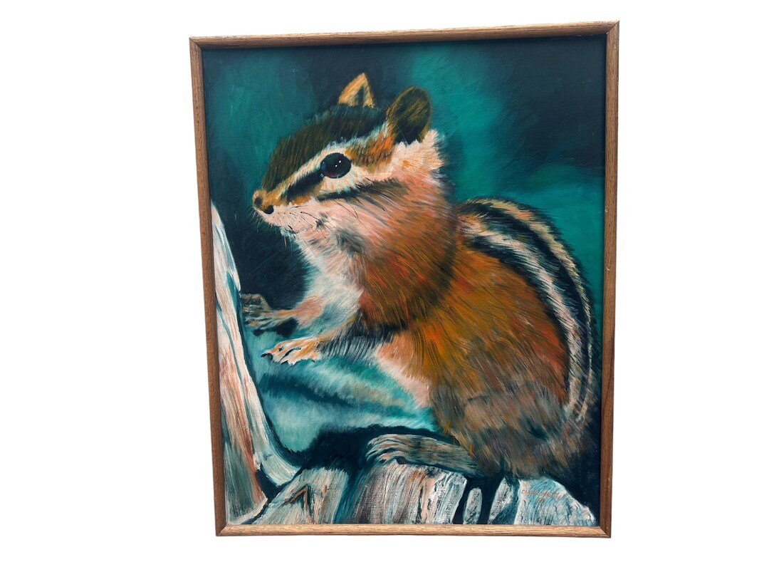 Vintage Large Chipmunk Oil Painting~ Woodland Animal Portrait ...