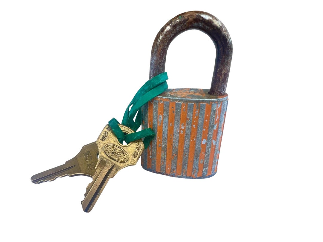 Vintage Orange Striped Lock & Key~ Works W/ Original Key ~ Perfect ...
