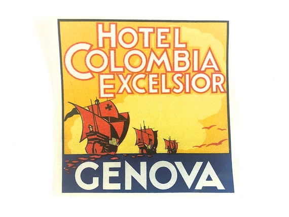 Vintage Genova Italy Luggage Label Hotel Colombia Excelsior - Etsy