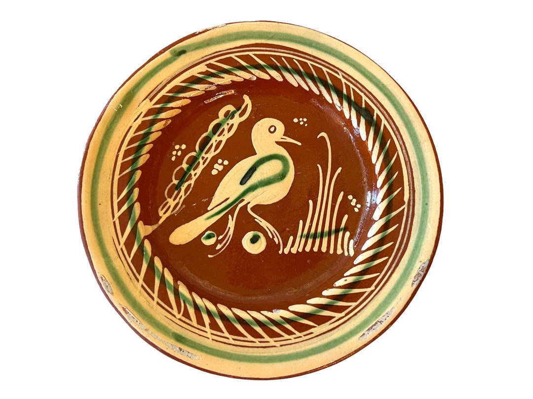 Vintage Redware Pottery Bird Plate~ Mexico Hand Painted Art Pottery ...
