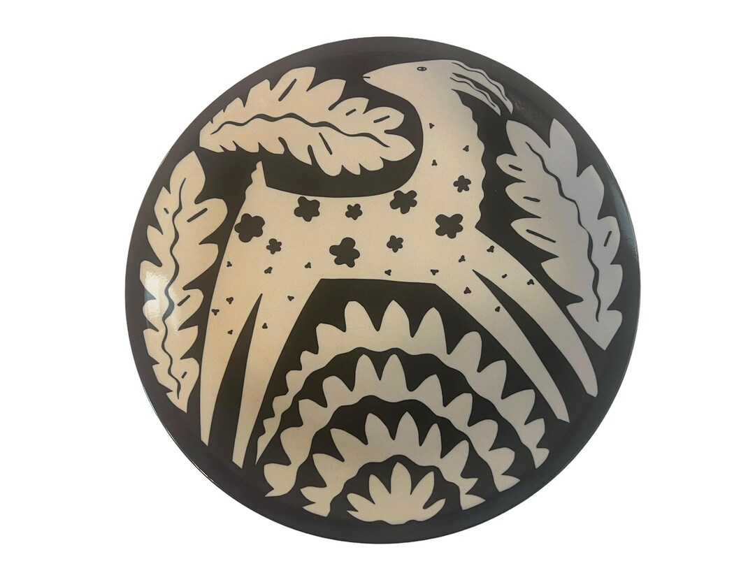 Vintage Folk Art Pottery Plate Hand Painted Whimsical Deer Ceramic Dish ...