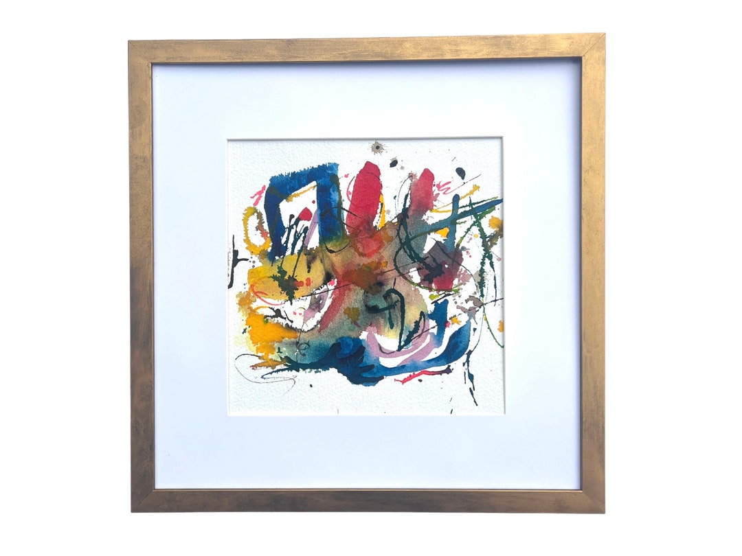 Mid Century Abstract Watercolor Gold Framed Original Painting by Artist ...