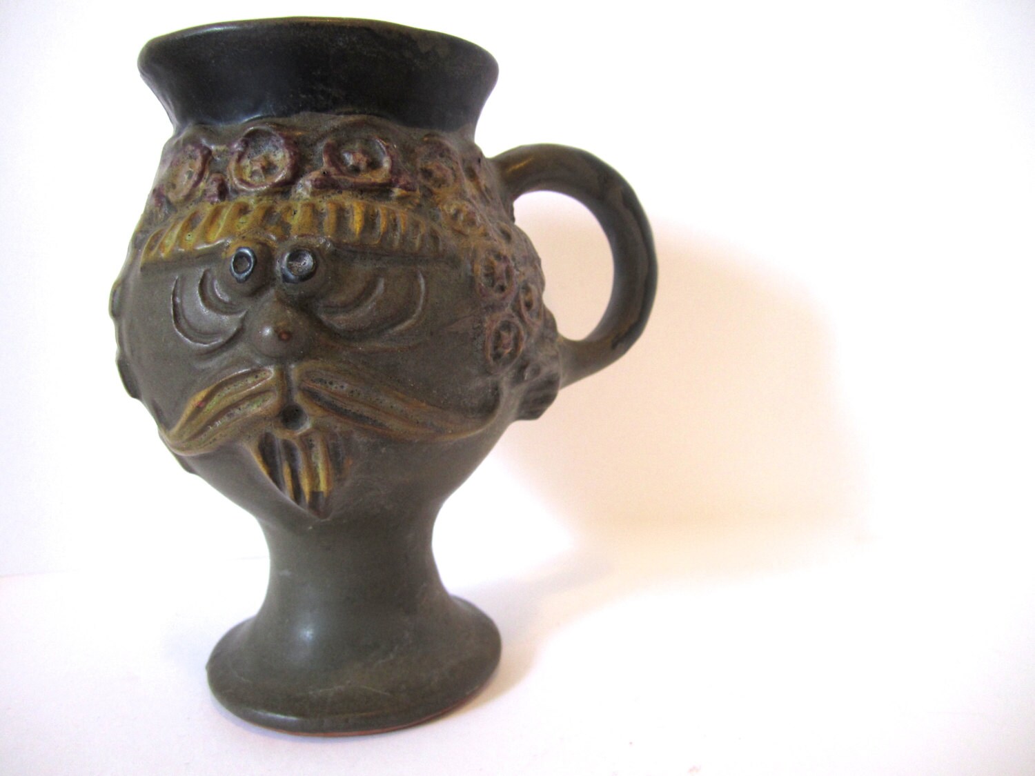 Vintage B. Welsh Folk Art Pottery Face Mug Coffee Cup | Etsy