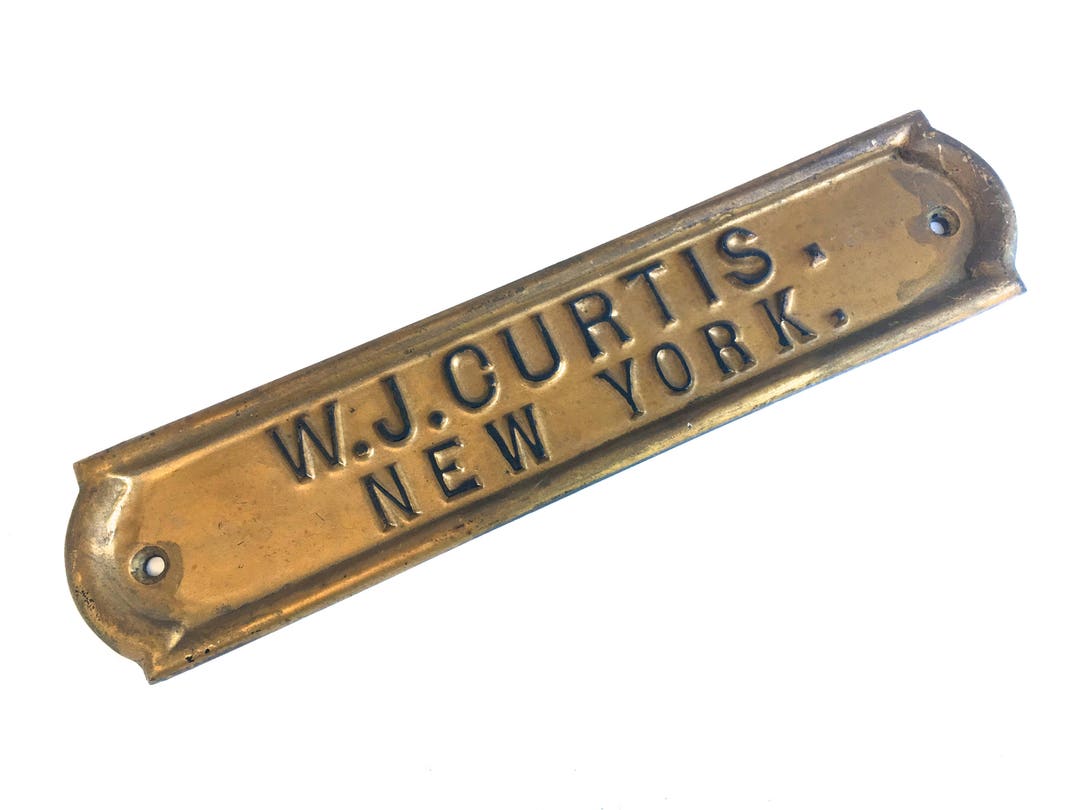 Antique Brass Typography Sign ~late 1800s~ "w.j Curtis NEW York" ~nice ...