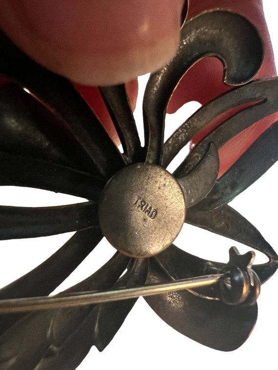 Vintage Copper Triad Flower pin~ Art Deco Bow brooch~… - Gem