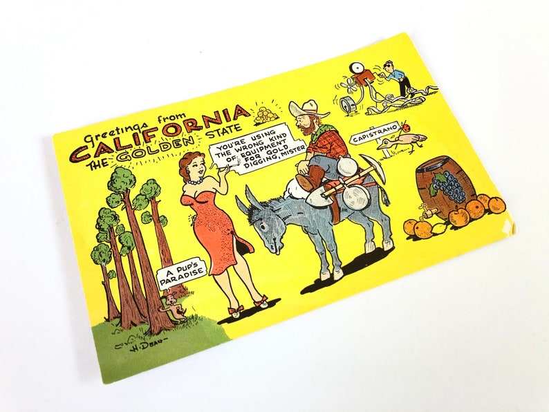 Vintage California Postcard, Golden State Novelty Souvenir - Etsy