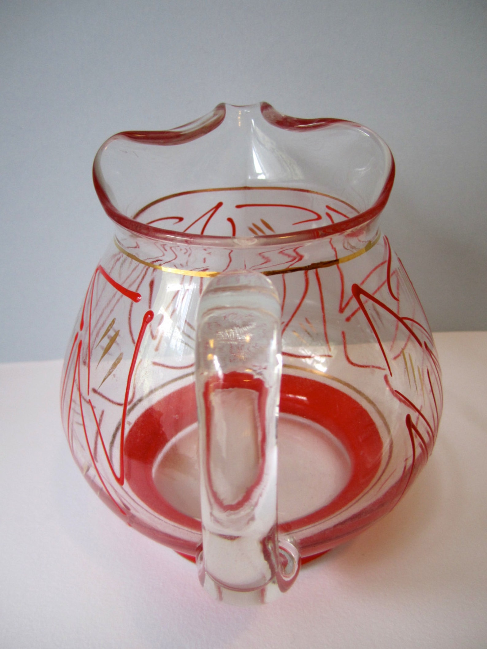 Mid Century Round Abstract Cherry Red and Gold Blown Glass - Etsy