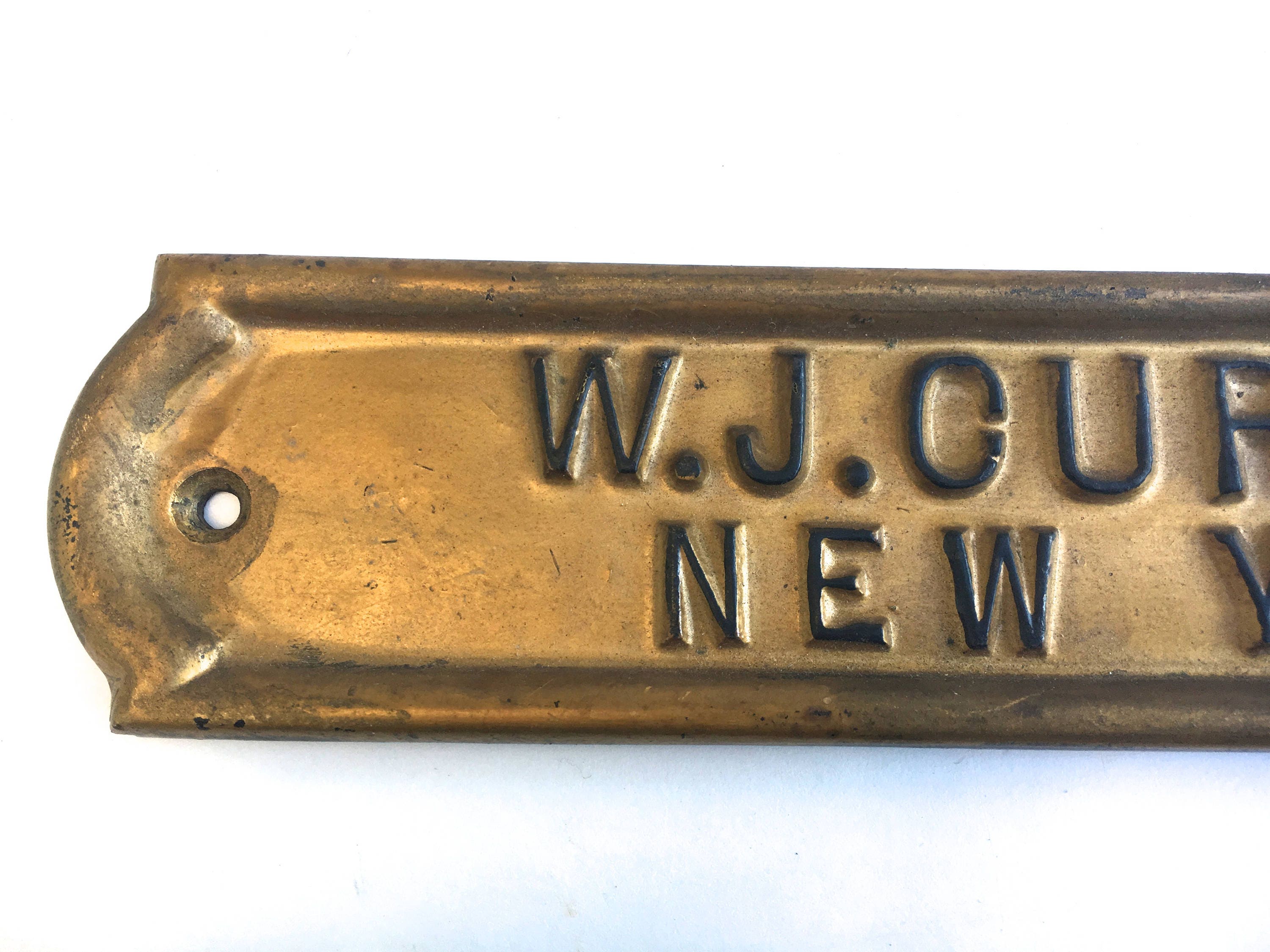 Antique Brass Typography Sign late 1800s w.j Curtis | Etsy