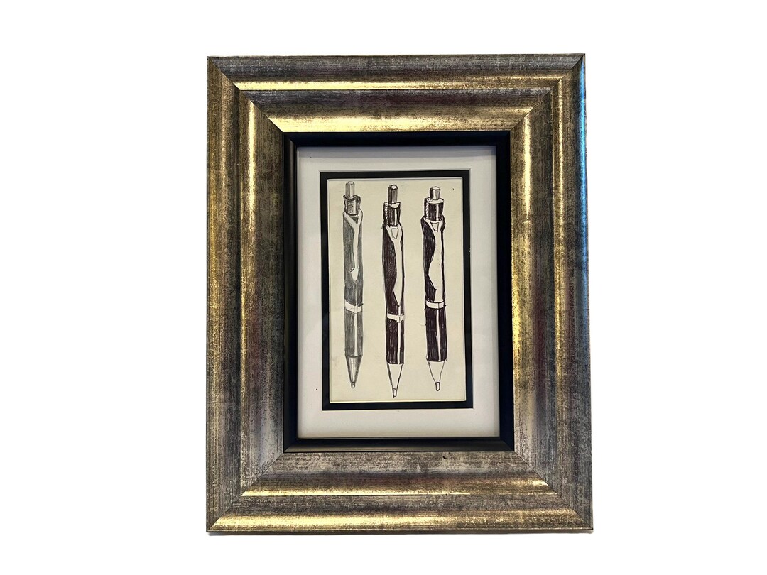 Mid Century Drawing of Pens ~ Silver Framed Original Drawing ~ by ...