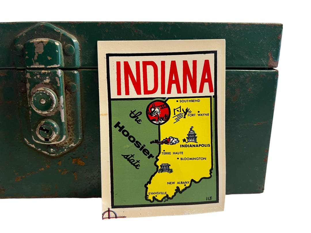 Vintage Indiana State Label~ Car Sticker Water Transfer Window Decal ...