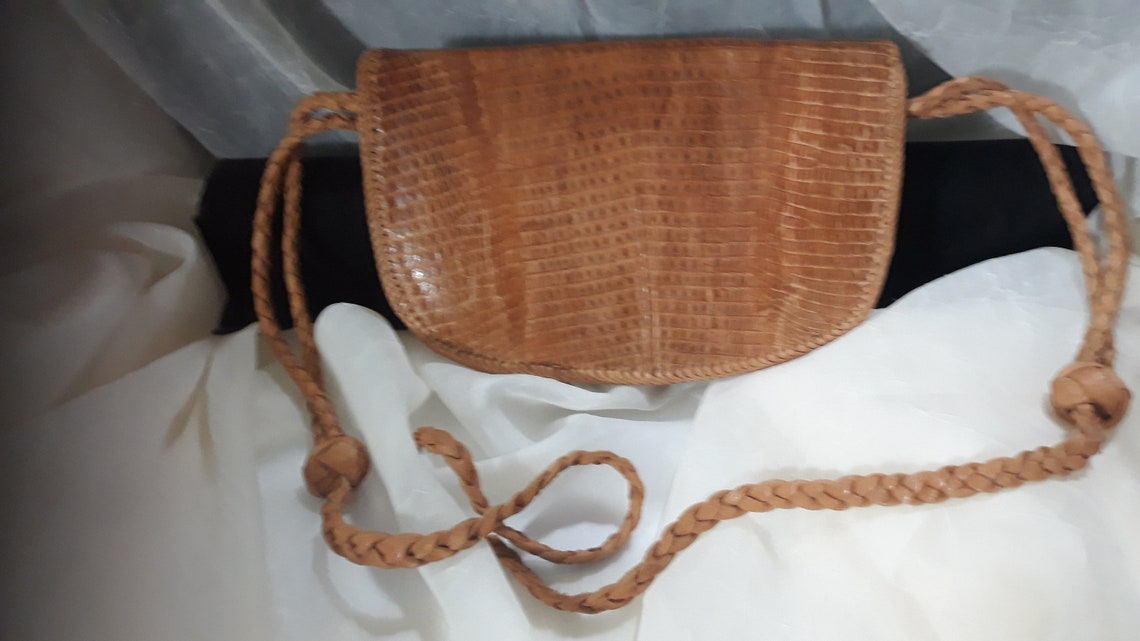 1970s Genuine Snake Skin Leather Shoulder Bag Handbag Brown Leather ...