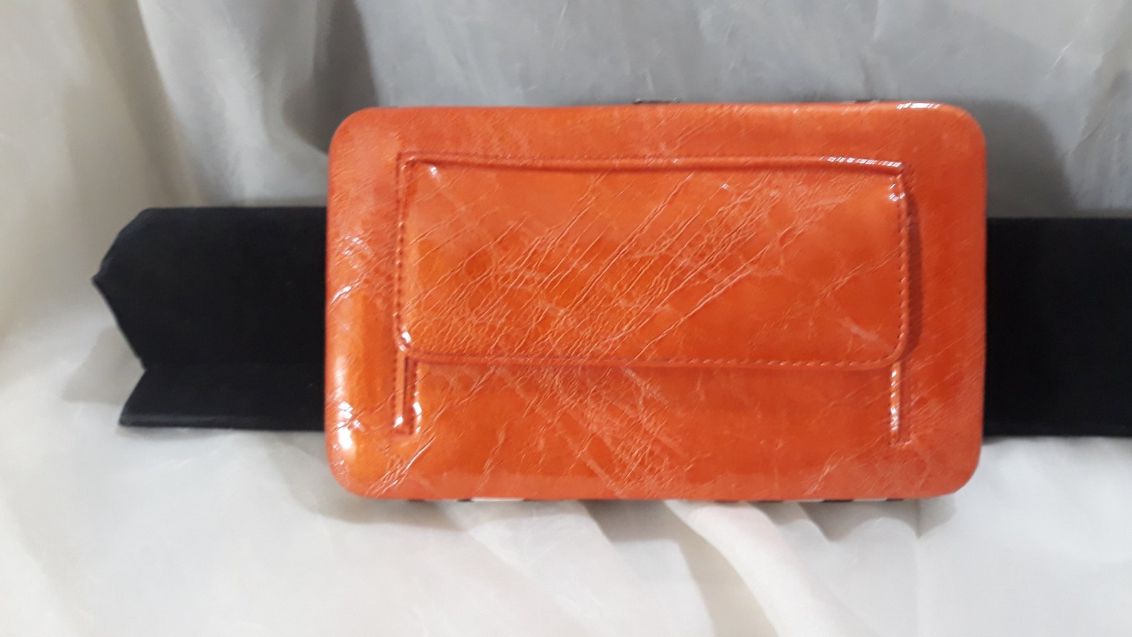 Hard Cover Wallet Orange Glamour Design Faux Patent Leather Vintage - Etsy