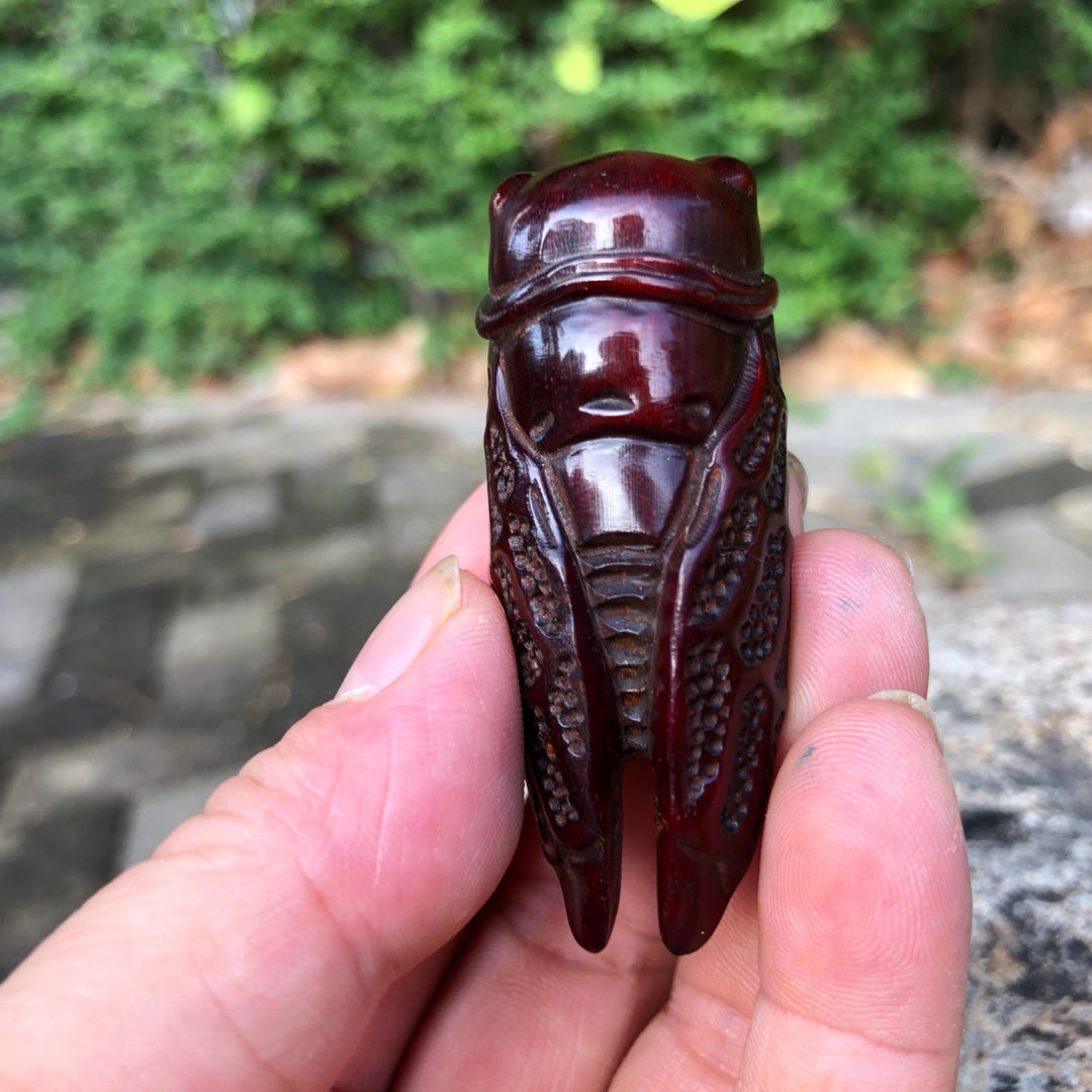 Vintage Red Bull Bone Cicada Statue Pendant Boasting Meticulous Detail ...