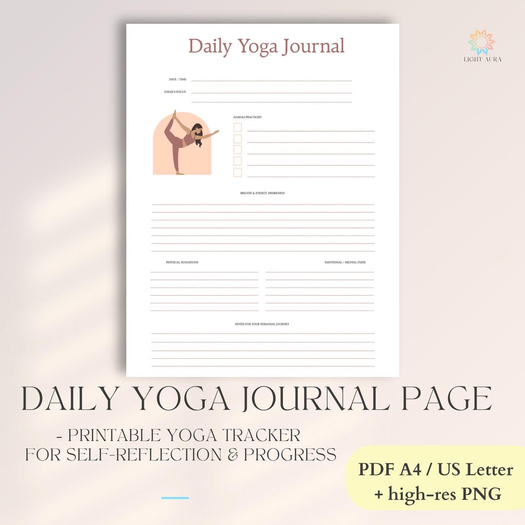 Daily Yoga Journal Page – Printable Yoga Tracker for Self-reflection ...