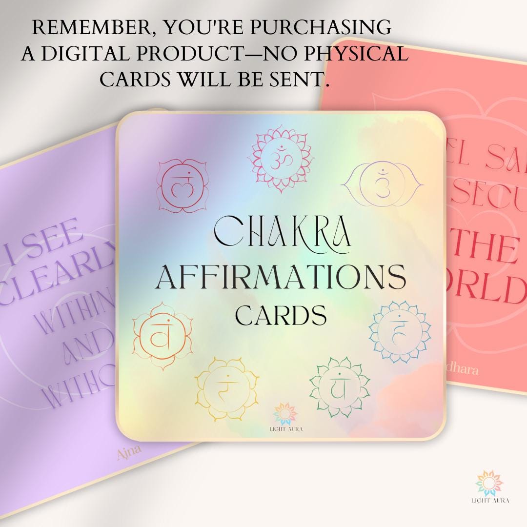 Chakra Affirmation Cards Printable • 49 Digital Cards for Energy ...