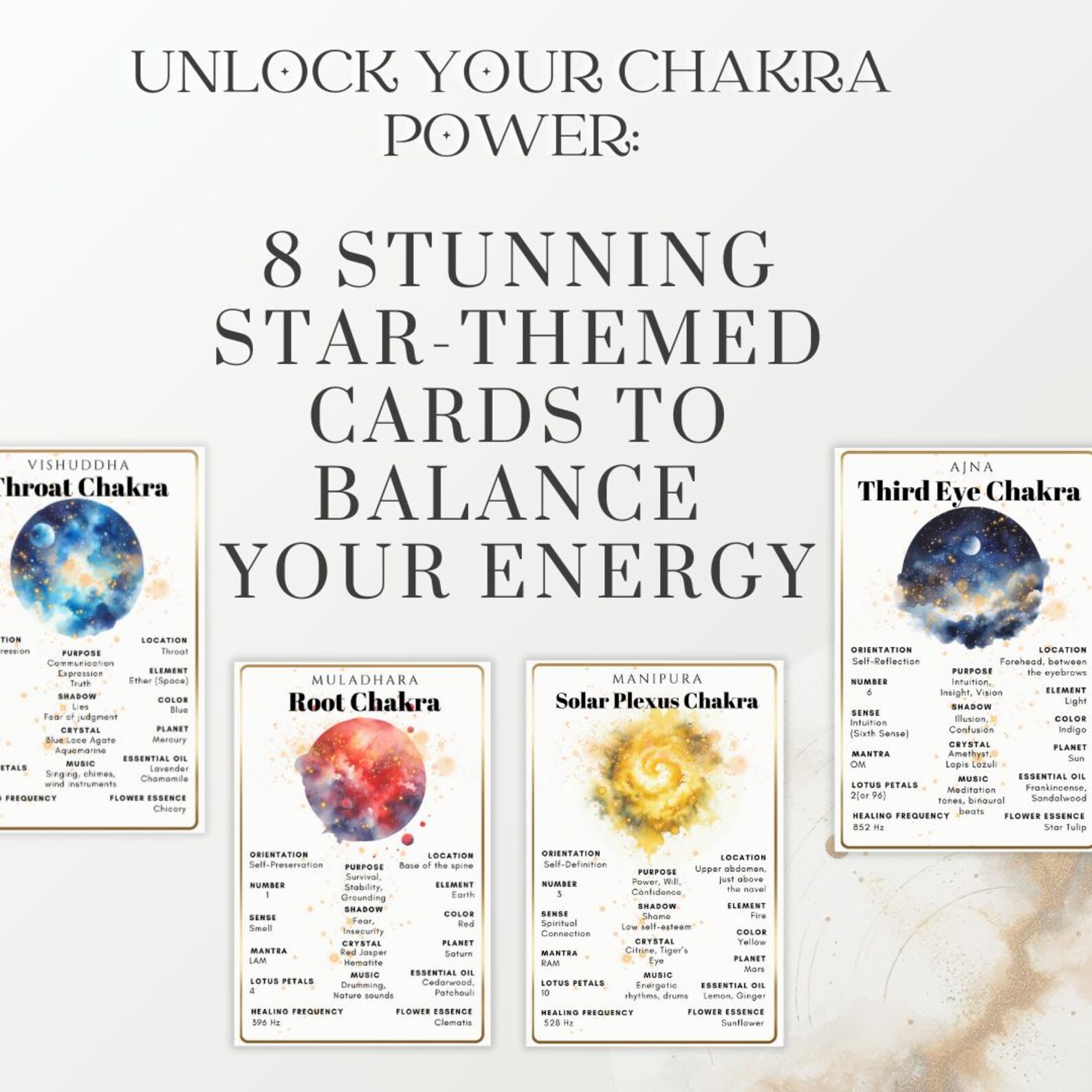 Starthemed Chakra Cards 8 Chakra Cards Printable Healing Information ...