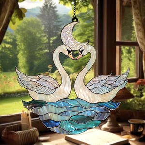 Swan Couple Suncatcher Window Hanging, Romantic Swan Ornament, Perfect ...