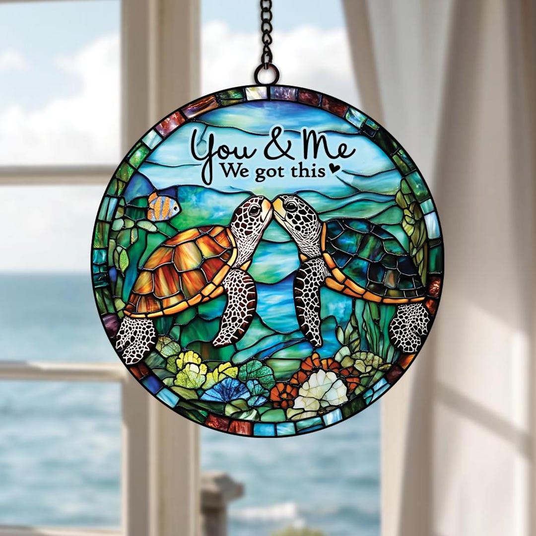 Turtle Stained Glass Suncatcher, Sea Turtle Acrylic Window Hanging ...
