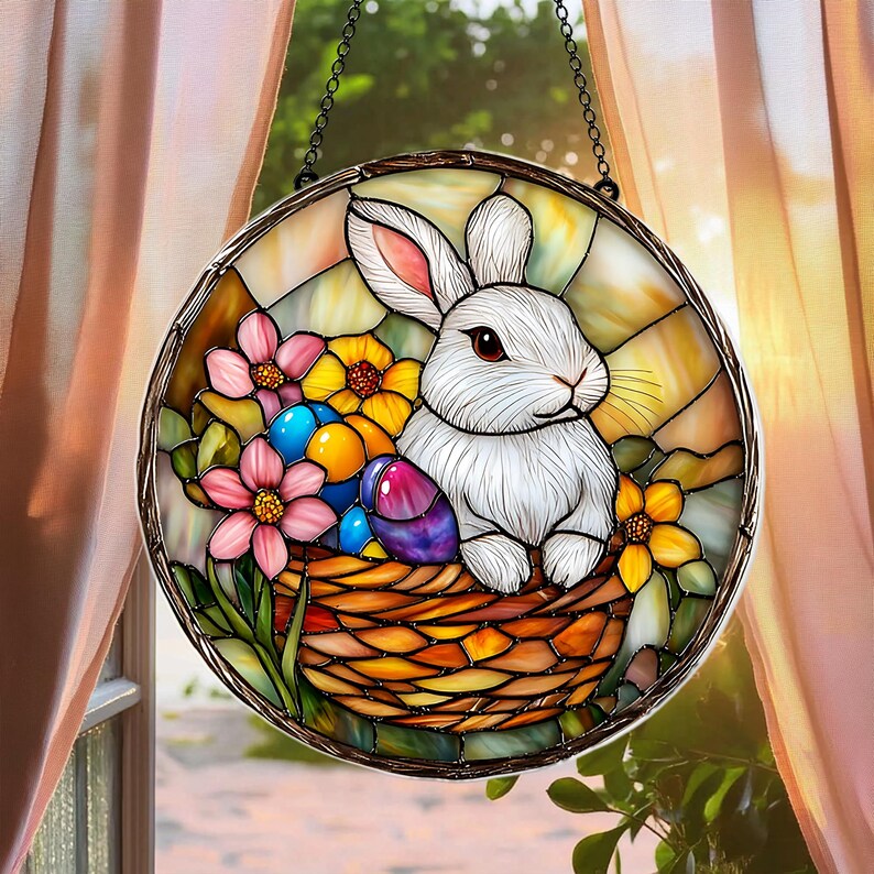 Easter Bunny Stained Glass Suncatcher – Handmade Window Decor With ...