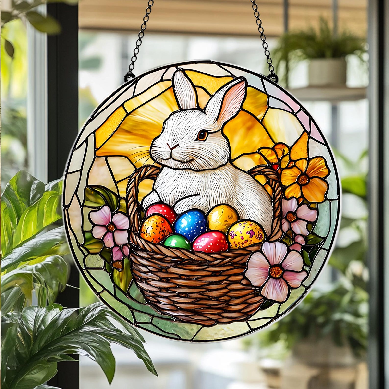 Easter Bunny Stained Glass Suncatcher – Handmade Window Decor With ...