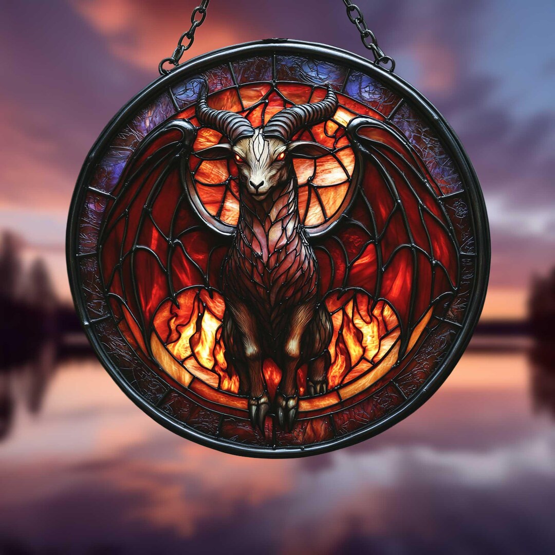 Gothic Goat Dragon Suncatcher, Acrylic Window Hanging With Horns, Bat ...