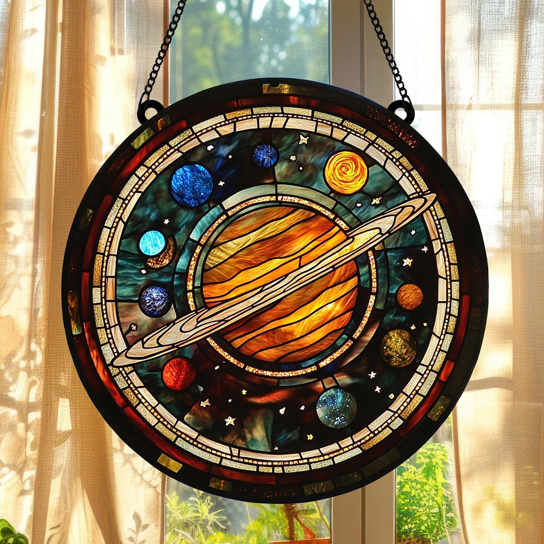 Solar System Faux Stained Glass Window Hanging, Universe Acrylic Art ...