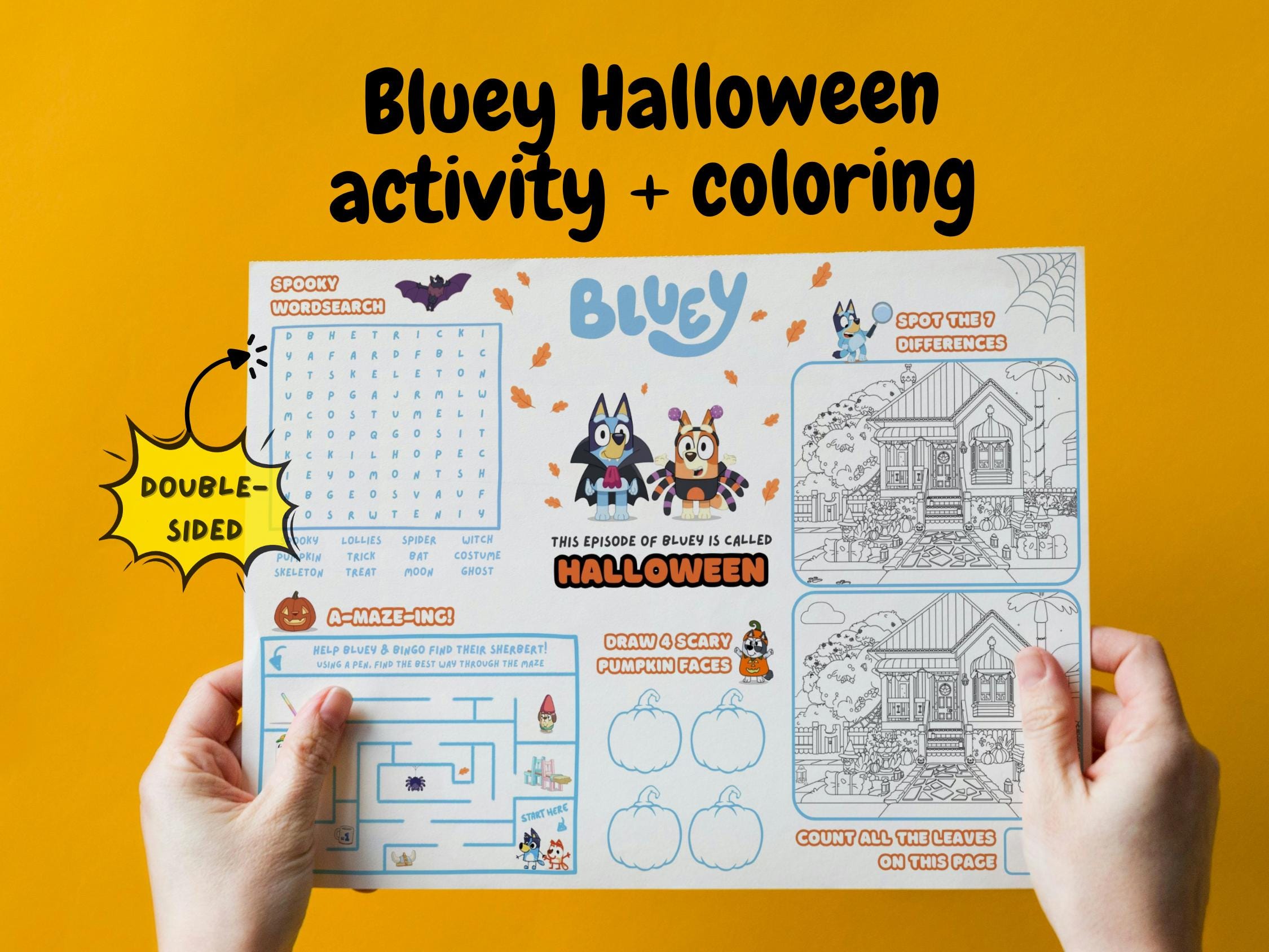 Bluey Halloween Activity Sheet for Kids | Double-sided Coloring ...