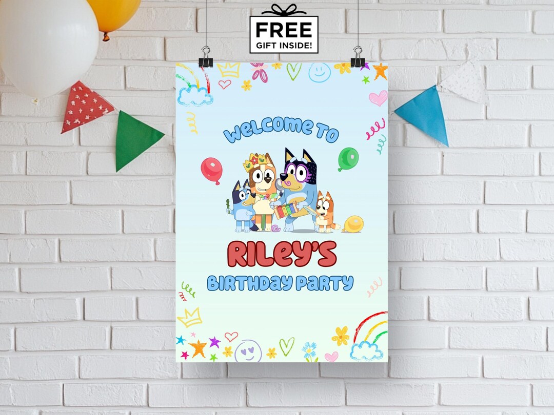 Bluey Welcome Sign for Kids Birthday Party | Printable Welcome Poster ...