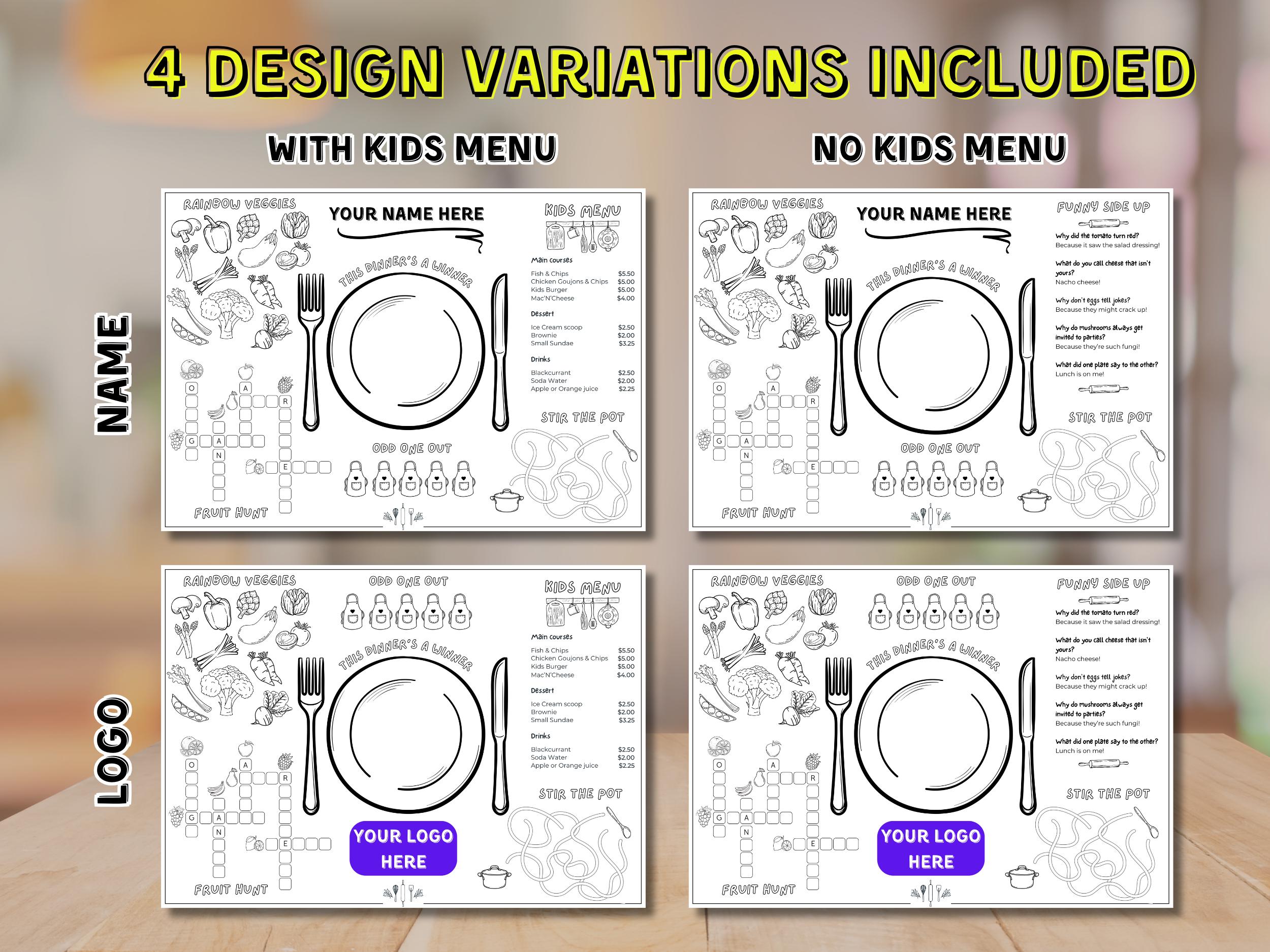 Customizable Kids Activity Placemat | Printable Restaurant Fun (digital ...