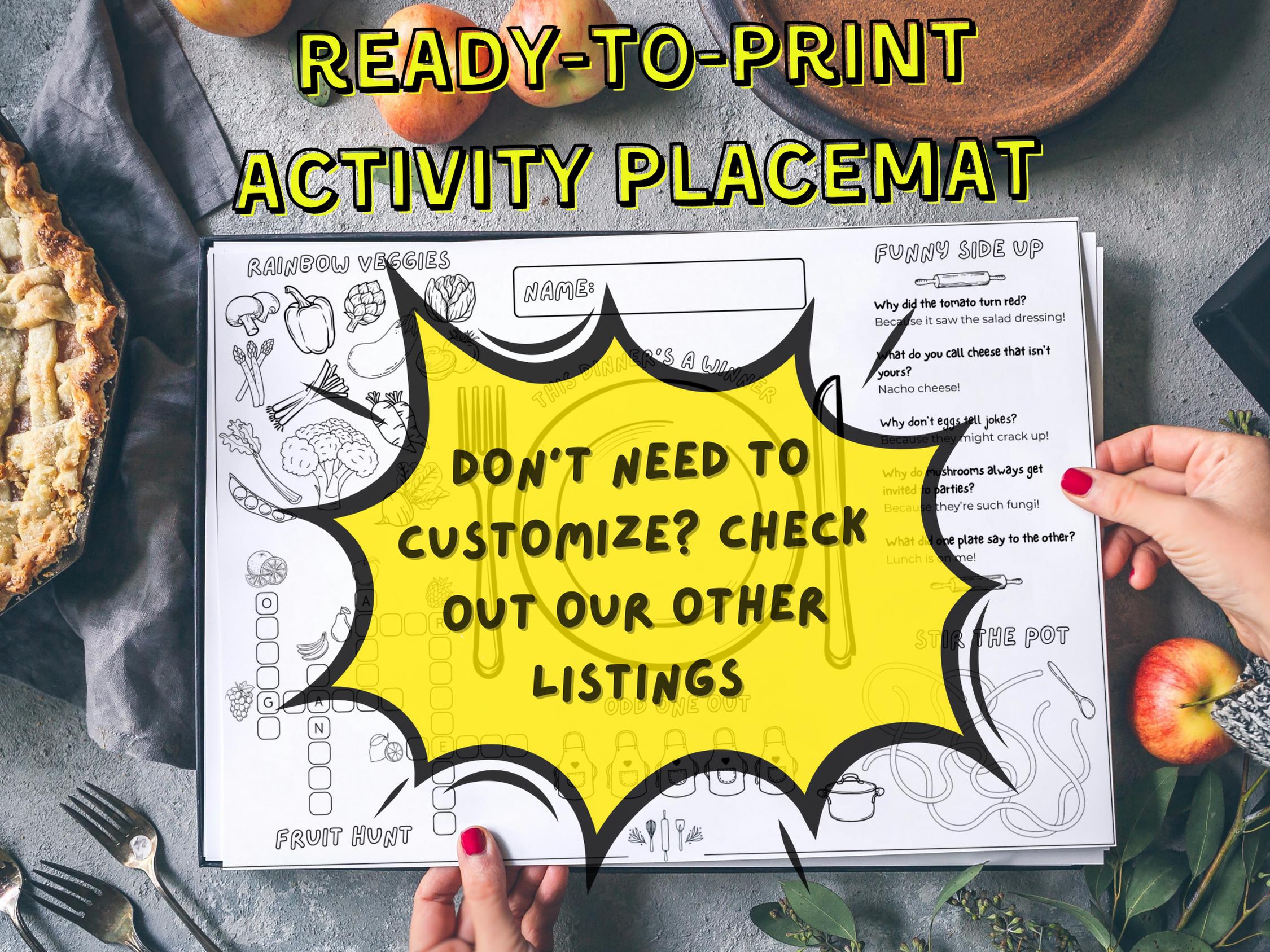 Customizable Kids Activity Placemat | Fun Printable One-pager for ...