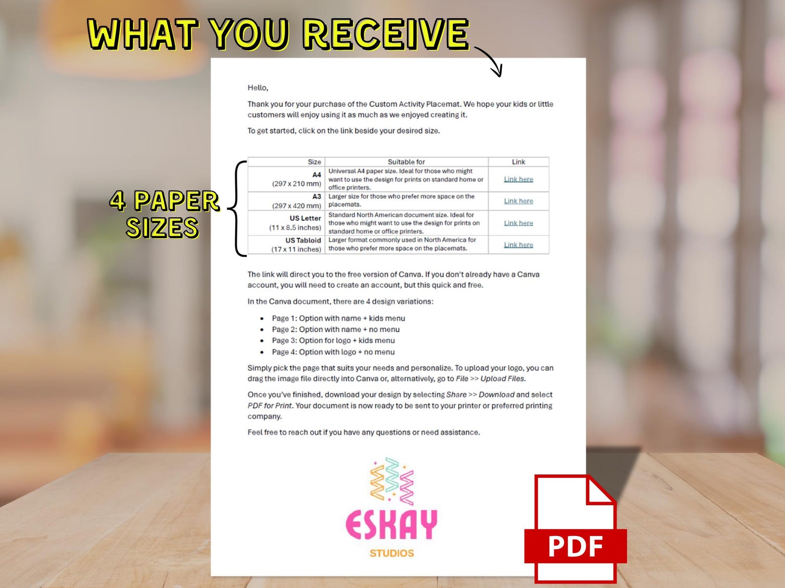 Customizable Kids Activity Placemat | Fun Printable One-pager for ...