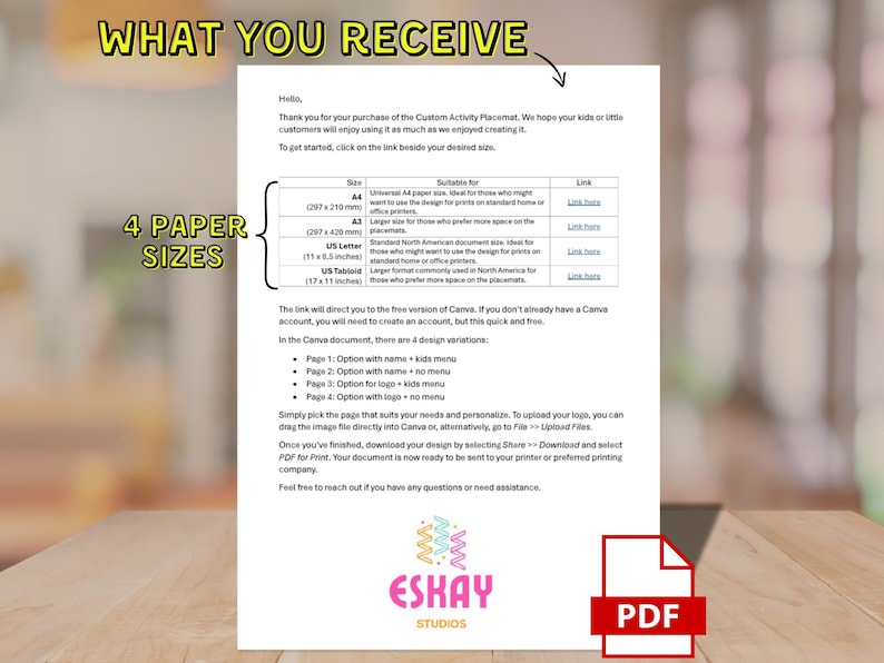 Customizable Kids Activity Placemat | Fun Printable One-pager for ...